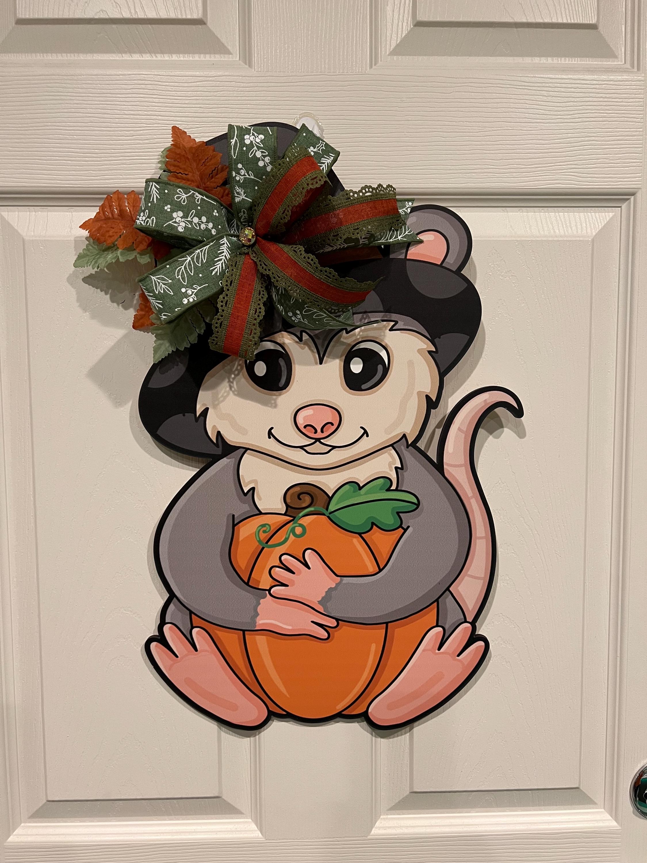 Possum Pumpkin Door Hanger With Fall Bow | Autumn Porch Decor - Etsy