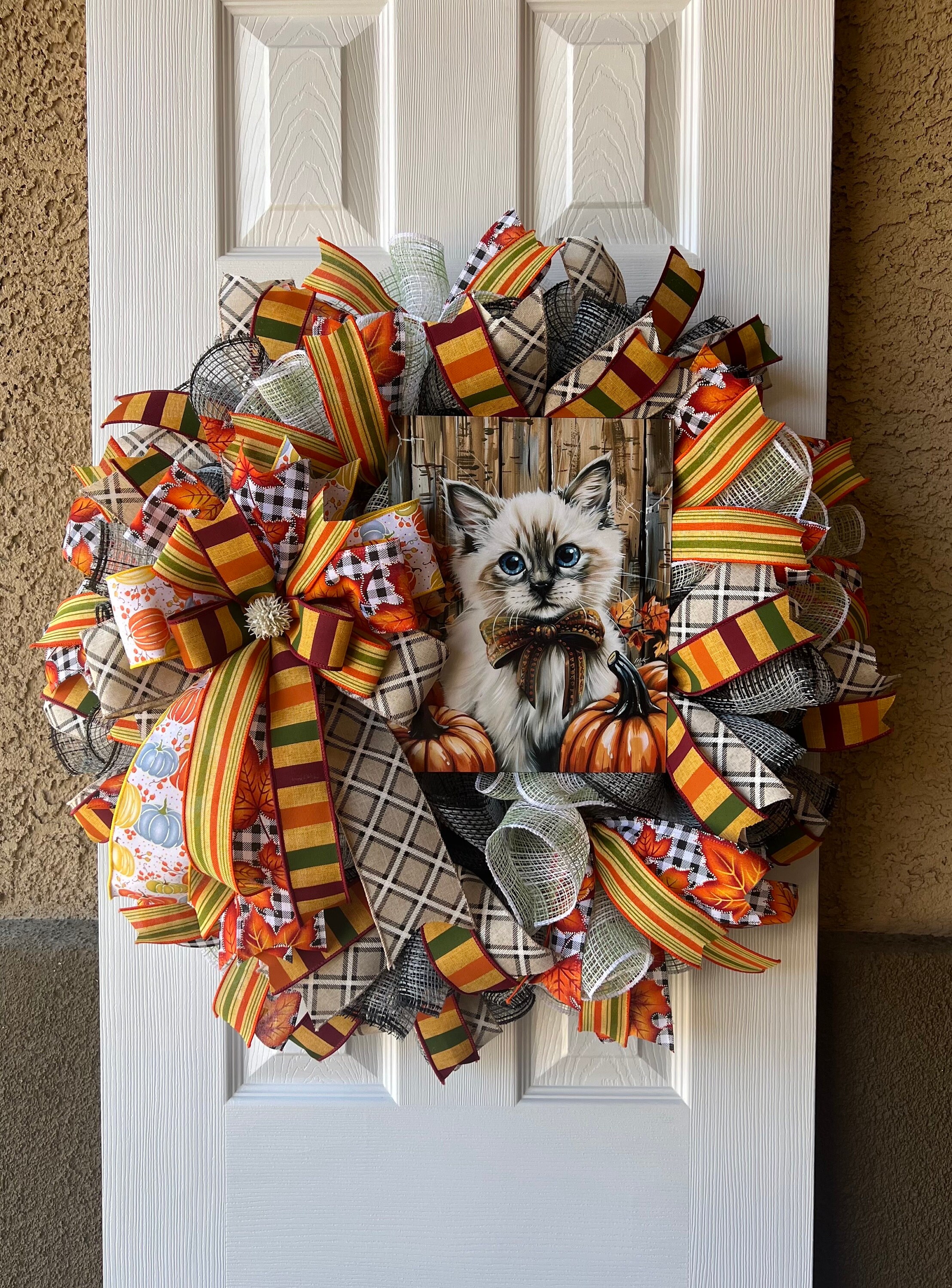 Autumn Kitty Wreath Adorable Fall Door Decor Festive Cat-themed Wreath ...