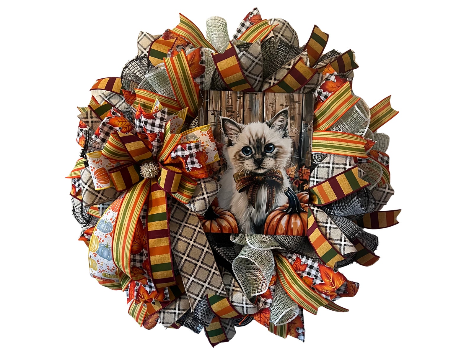 Autumn Kitty Wreath Adorable Fall Door Decor Festive Cat-themed Wreath ...