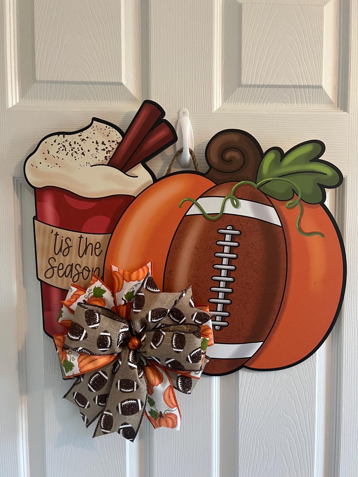 Fall Pumpkin Football Door Hanger Autumn Decor 'tis the Season Sign ...