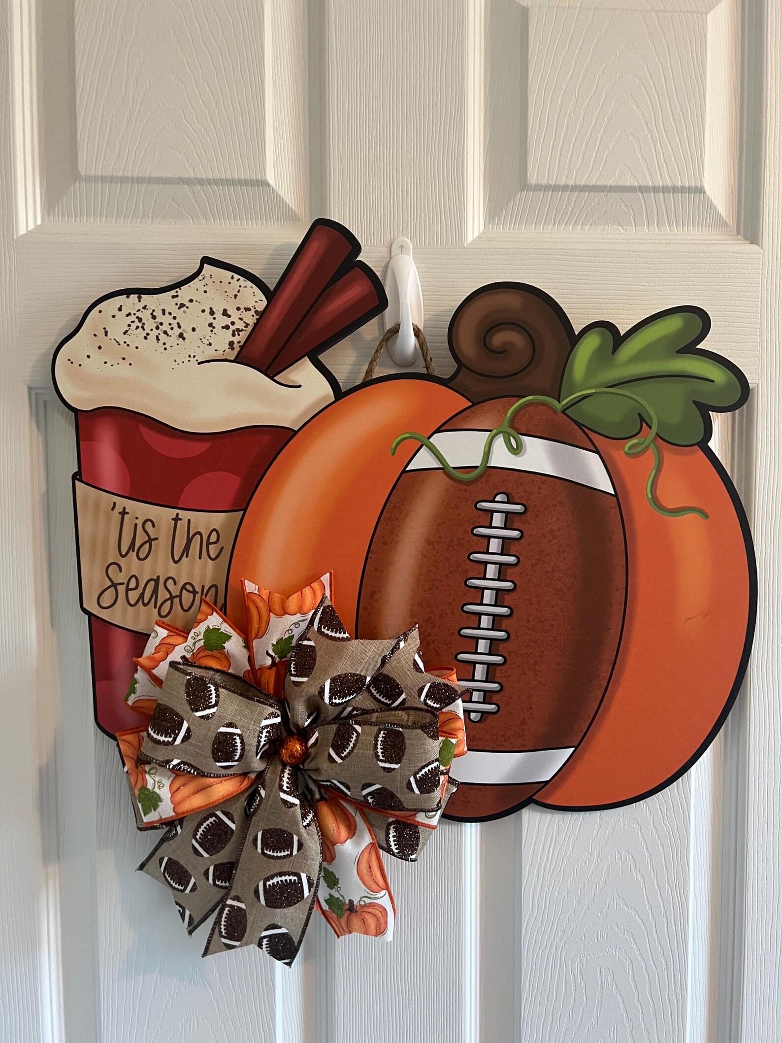 Fall Pumpkin Football Door Hanger Autumn Decor 'tis the Season Sign ...