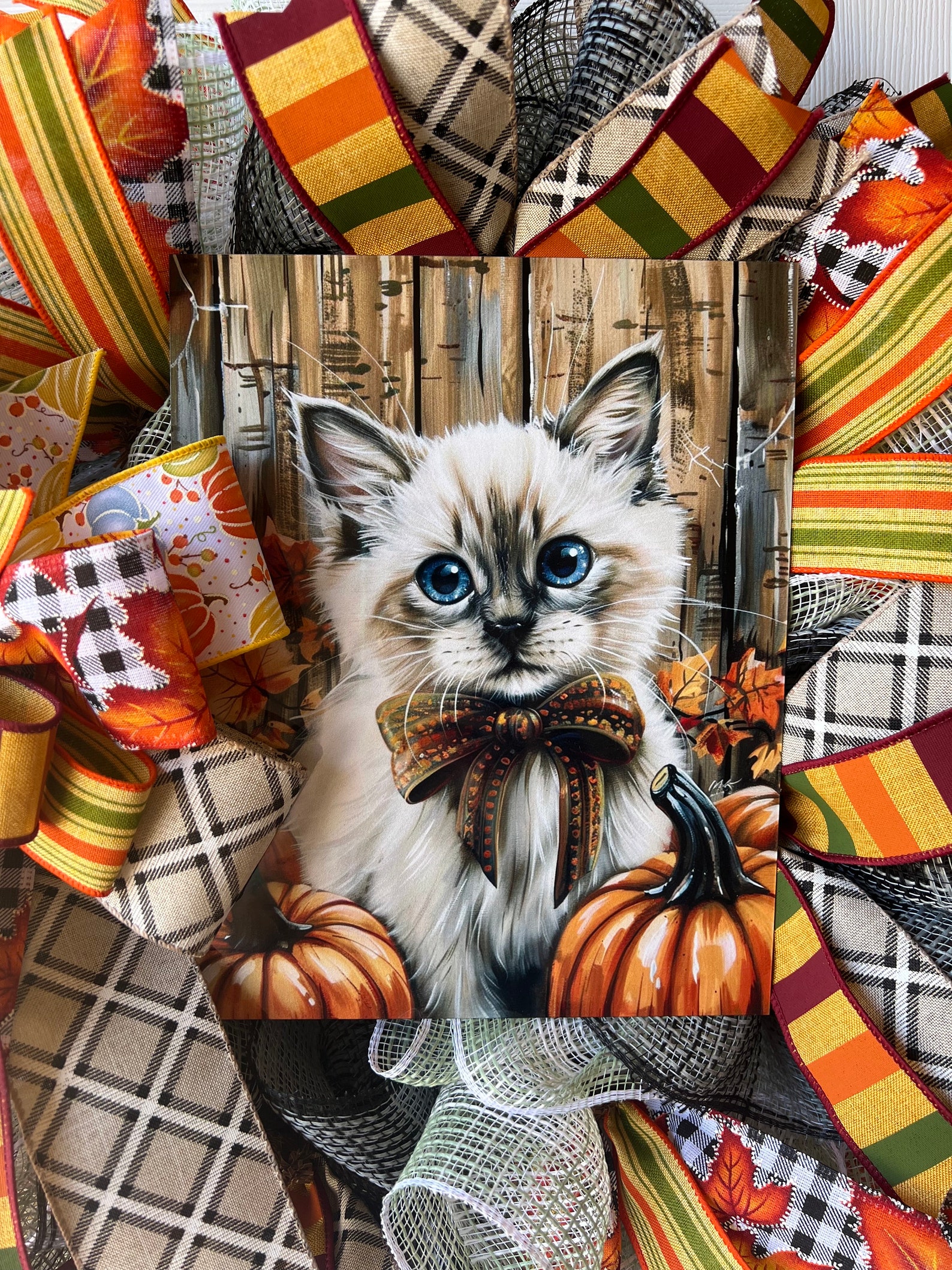 Autumn Kitty Wreath Adorable Fall Door Decor Festive Cat-themed Wreath ...