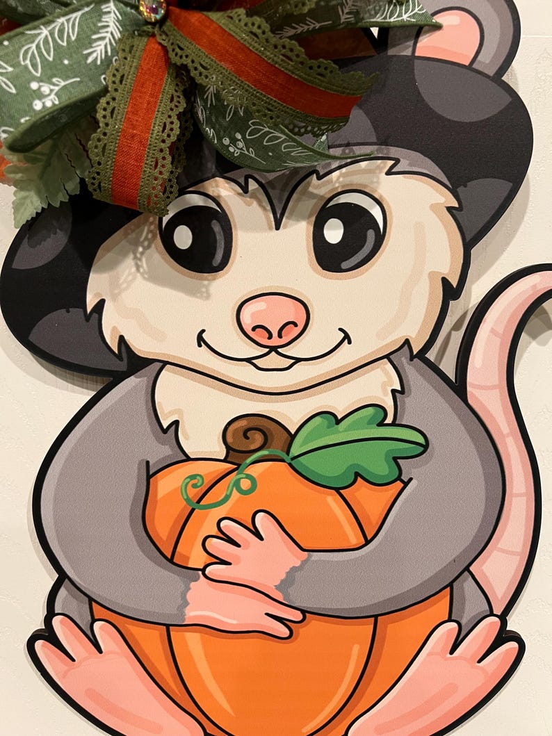 Possum Pumpkin Door Hanger With Fall Bow | Autumn Porch Decor - Etsy