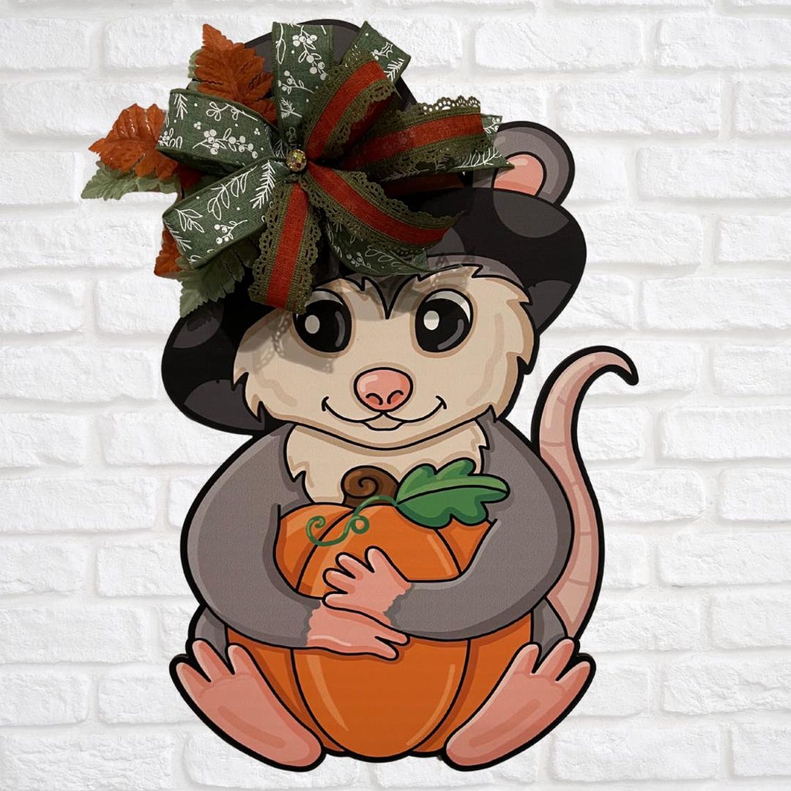 Possum Pumpkin Door Hanger With Fall Bow | Autumn Porch Decor - Etsy