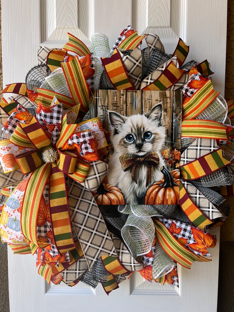 Autumn Kitty Wreath Adorable Fall Door Decor Festive Cat-themed Wreath ...