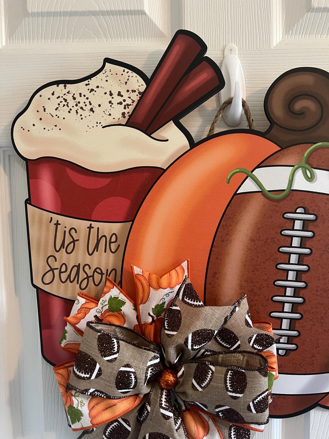 Fall Pumpkin Football Door Hanger Autumn Decor 'tis the Season Sign ...