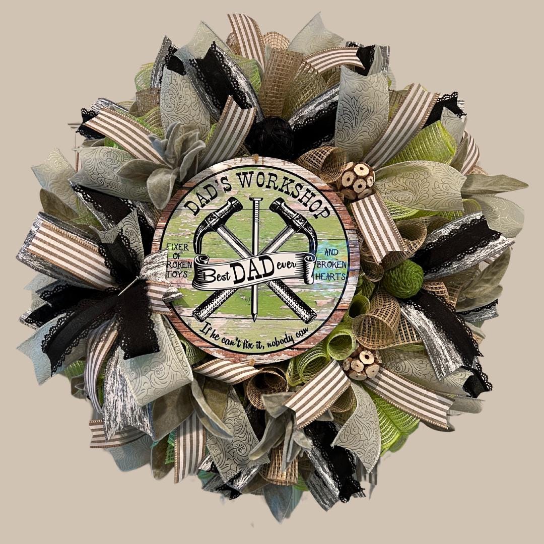 Dad's Workshop Wreath – Best Dad Ever Fix-it Sign – Father's Day Gift ...