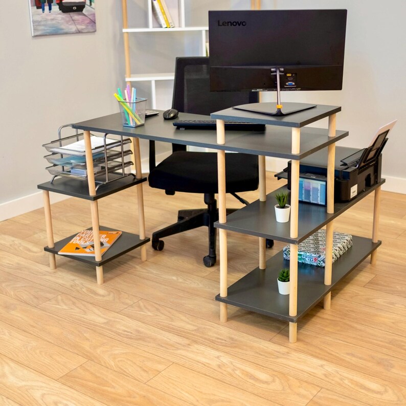 Wooden Desk With Five Shelves Versatile Side Table for Home Office - Etsy
