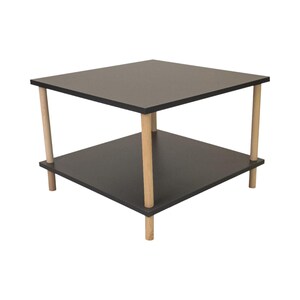 Square Coffee Table Wooden Legs With Two Shelves, Decorative Magazine ...