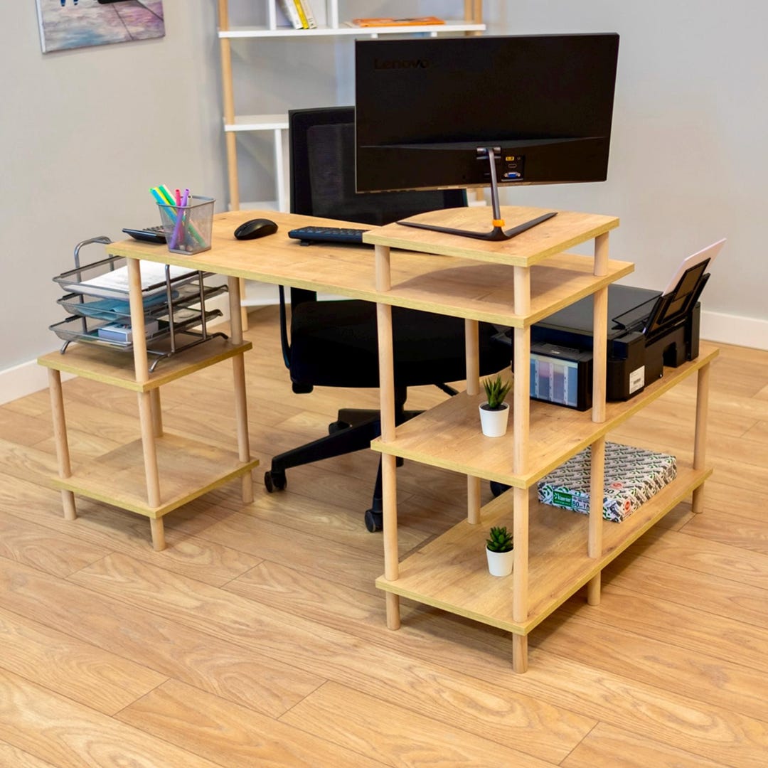 Wooden Desk With Five Shelves – Versatile Side Table for Home Office - Etsy