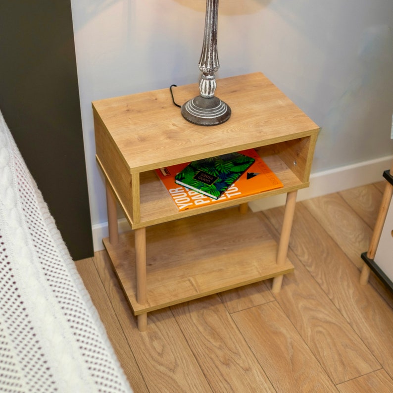 Modern Bedside Table With Two Shelves Open Storage Nightstand With ...