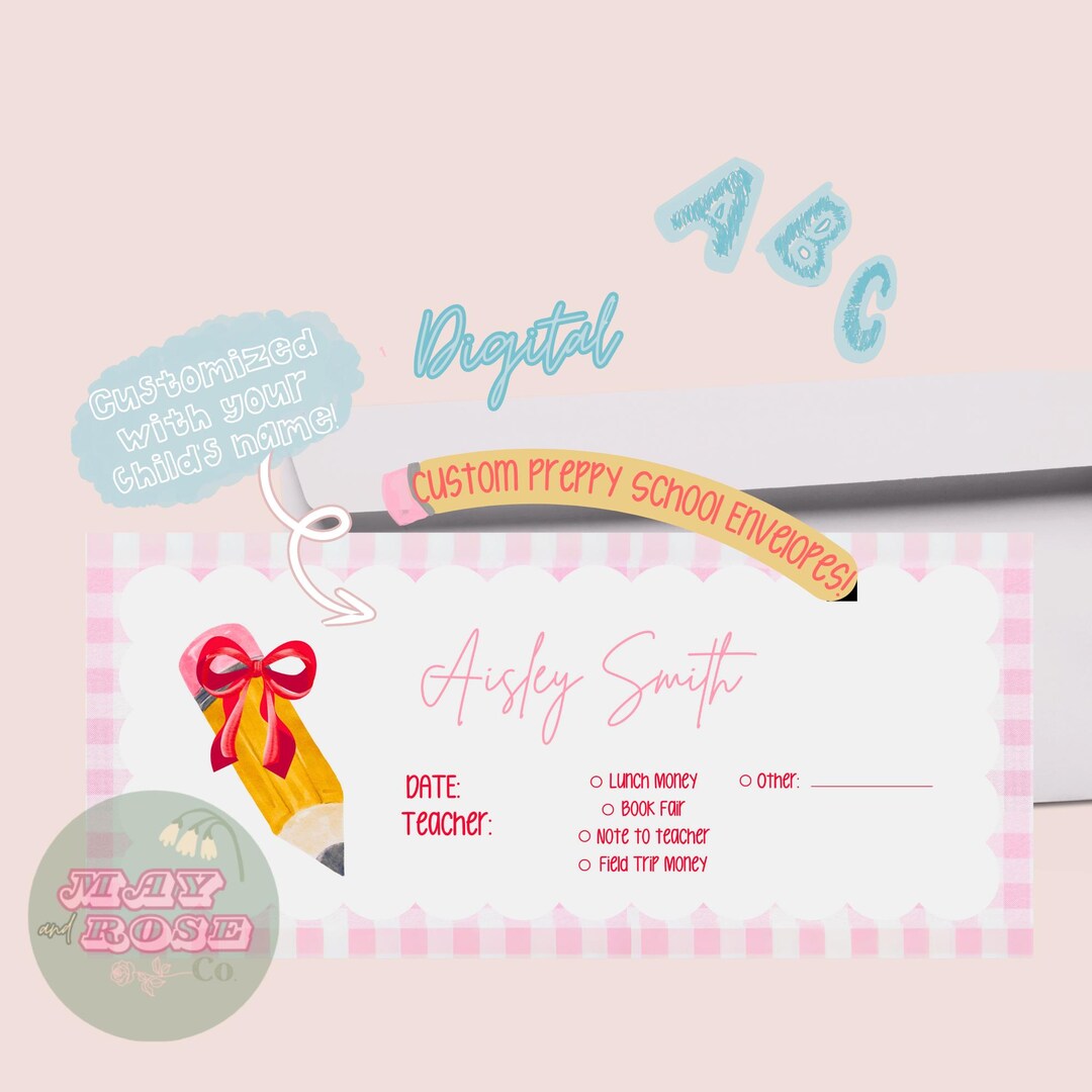 Custom Preppy School Envelope DIGITAL - Etsy