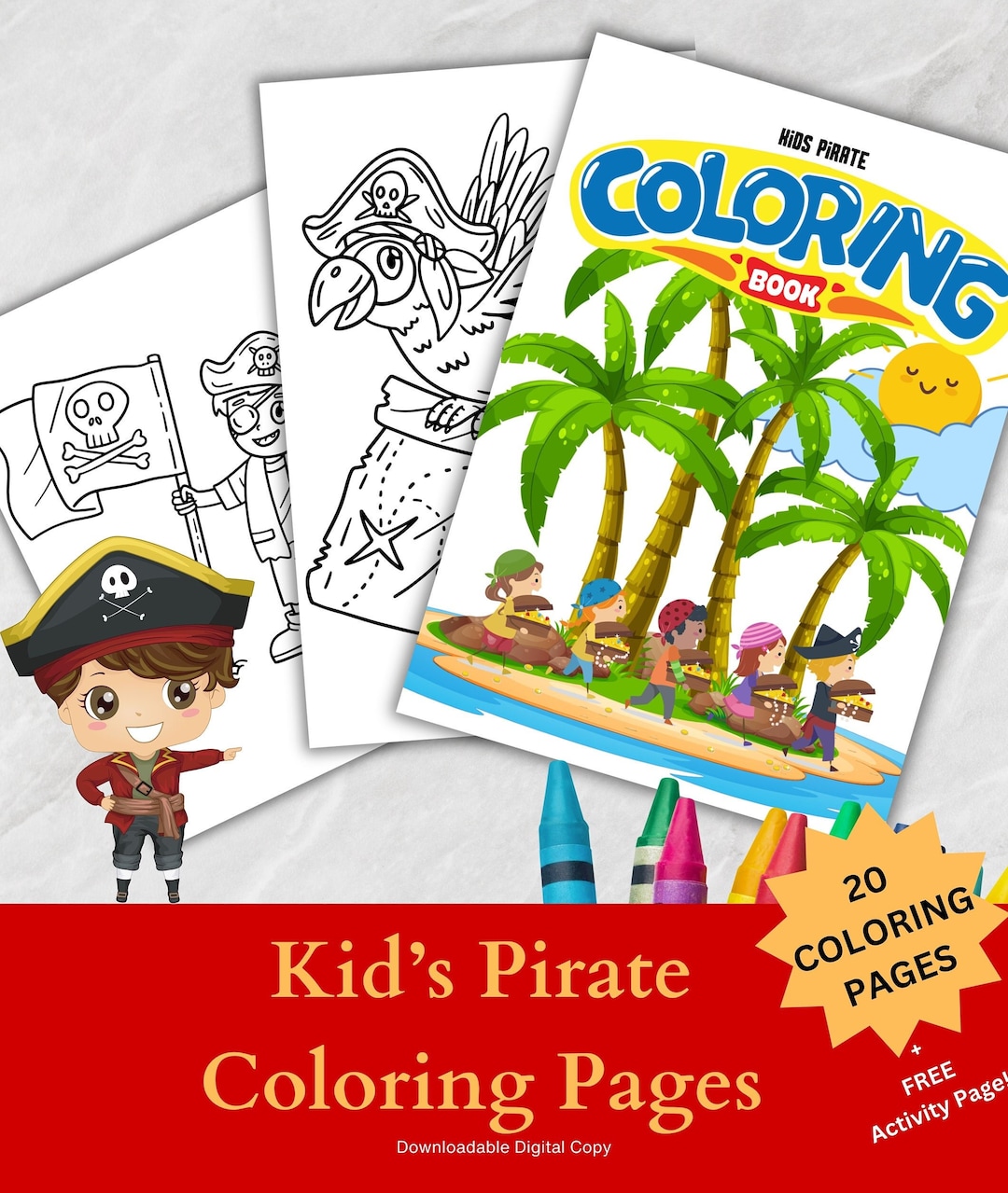Kid's Pirate Coloring Book Pages 20 Downloadable Pages of Fun Coloring ...