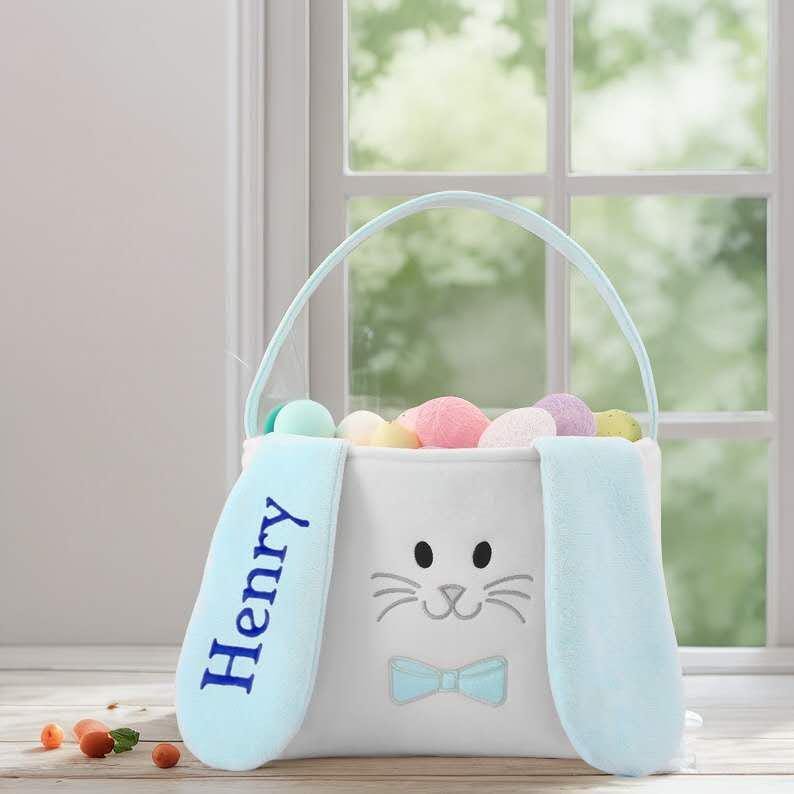 Personalized Plush Easter Basket, Embroidered Easter Bunny Basket, Kids ...