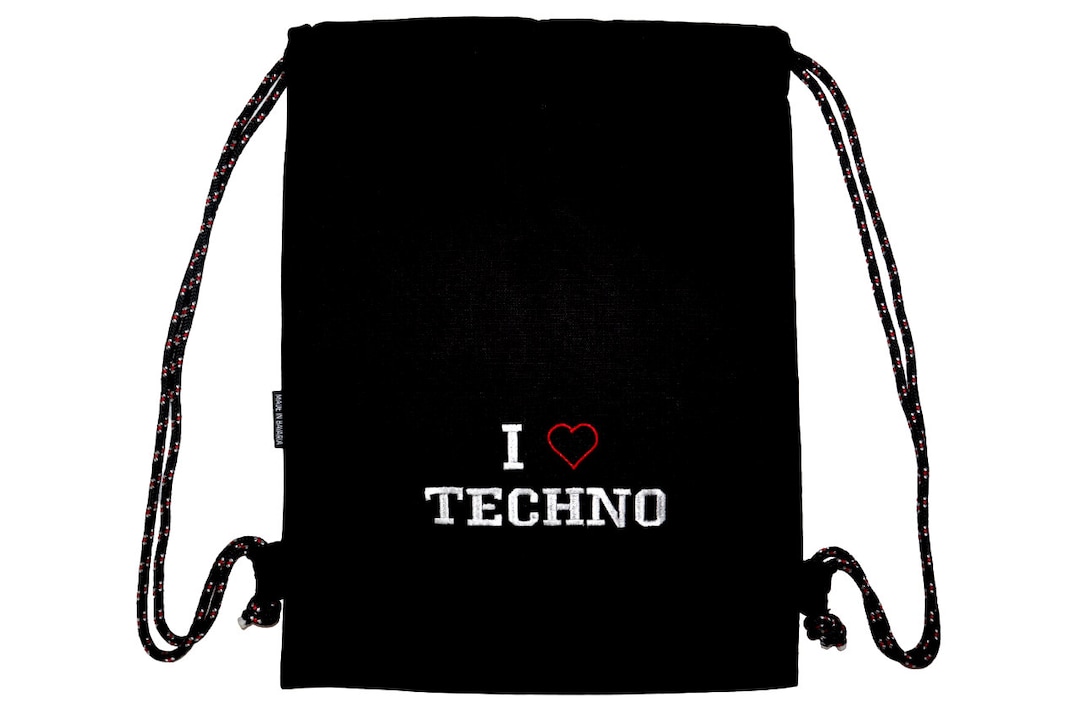 I LOVE TECHNO Gym Bag Music Embroidered Black Bag Backpack Sustainable ...