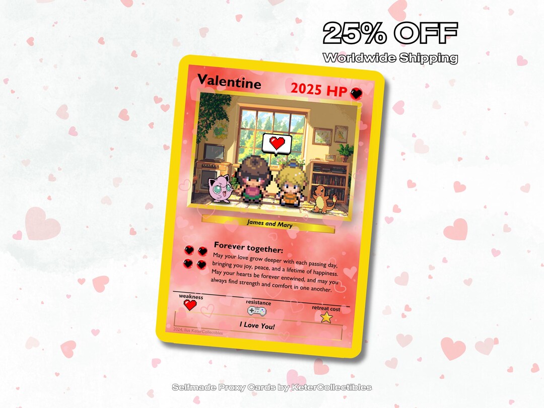 Valentines Day Pokemon Card, Hand Painted Pokemon Card Valentine's Gift ...