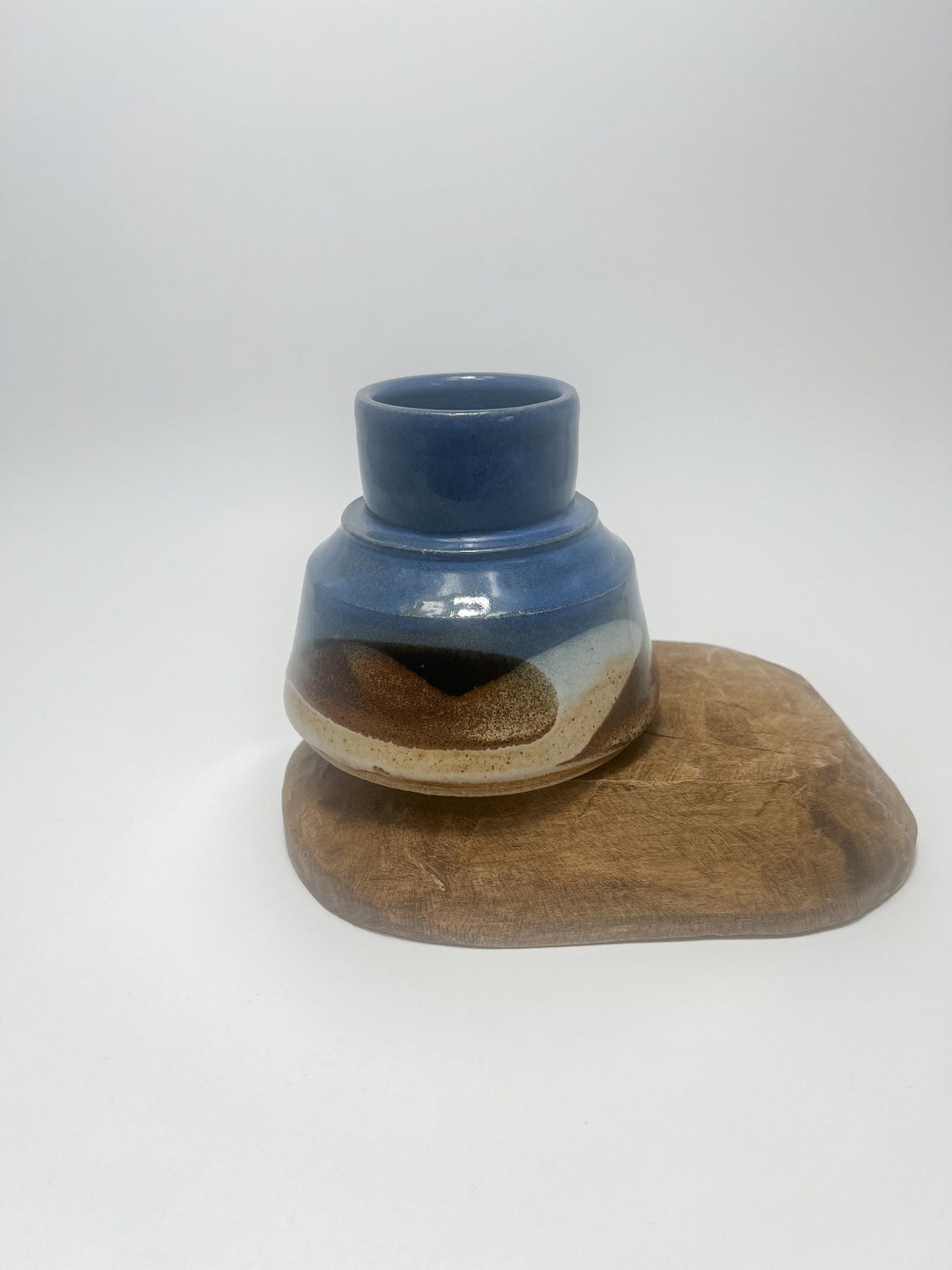 Tropical Clay Hawaii Pottery Candle Holder Blue & Brown Design Handmade ...