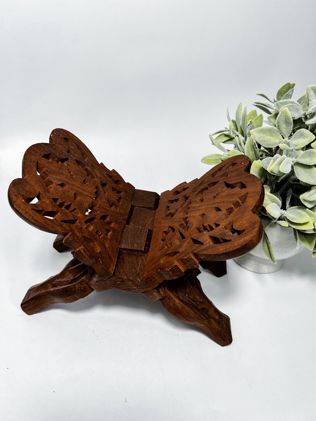 Vintage Hand Carved Wood Folding Book Stand Collapsible Book Holder ...