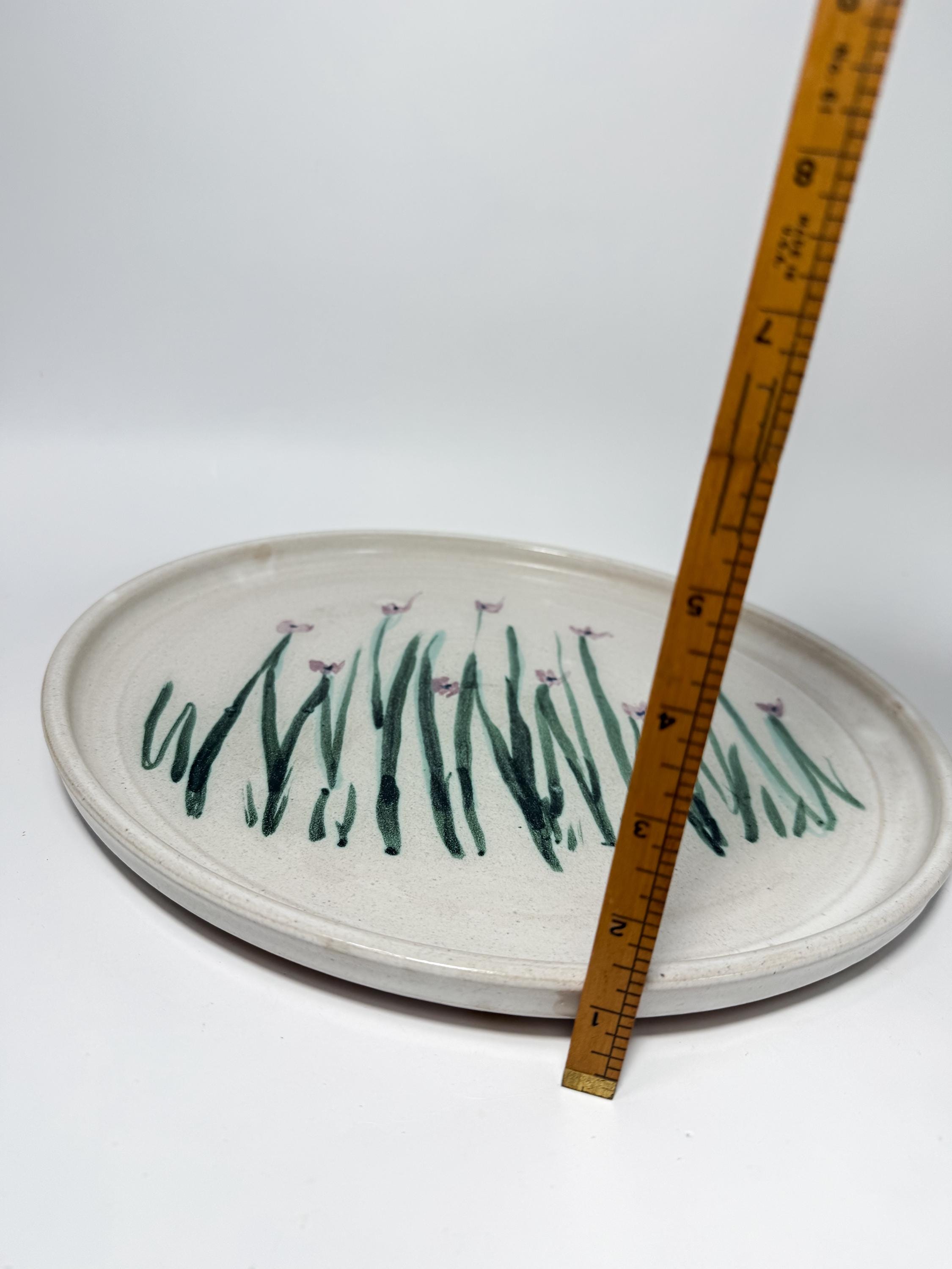 Handmade Studio Pottery Large Serving Plate Tray, Handpainted Floral ...