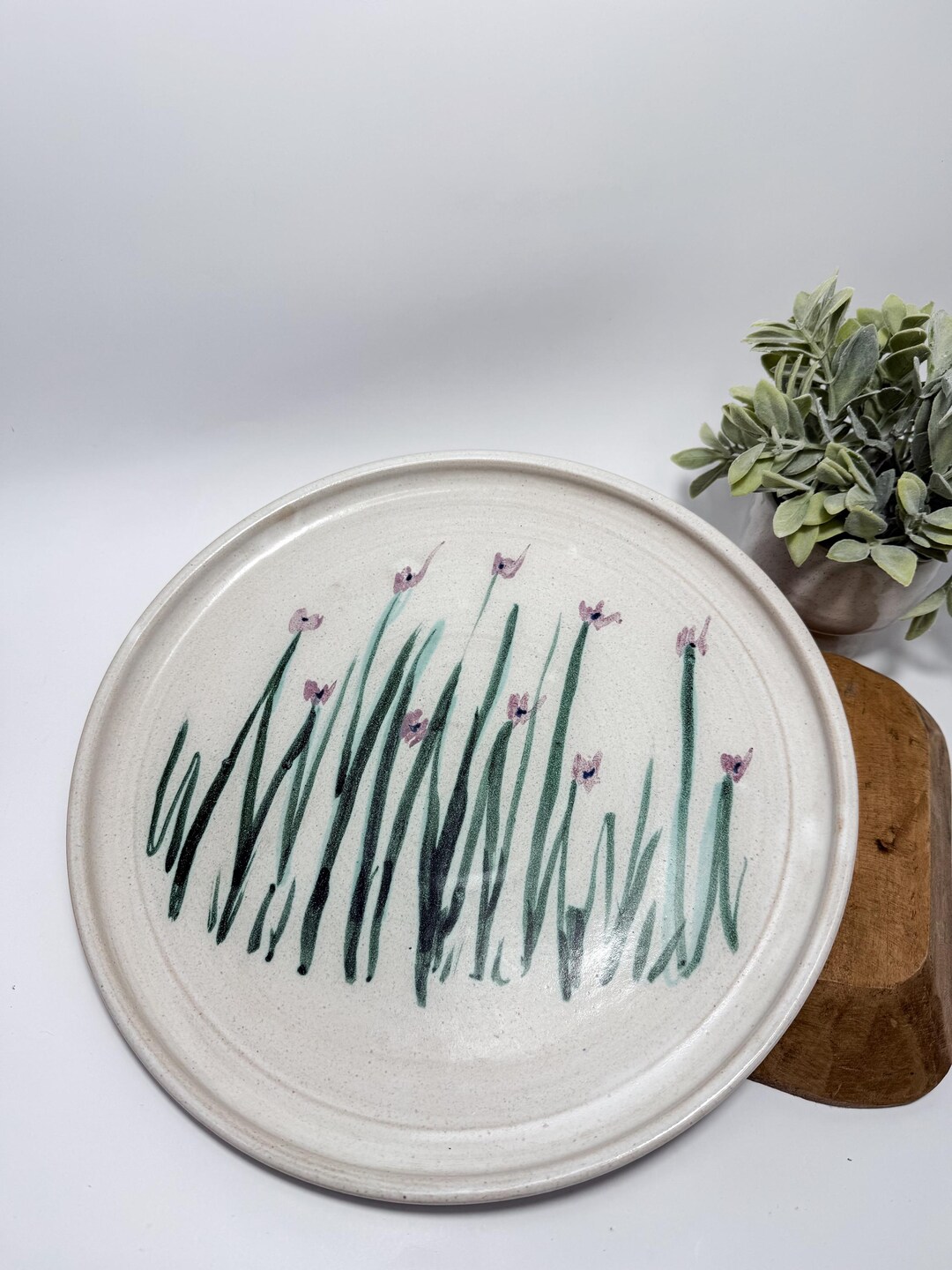 Handmade Studio Pottery Large Serving Plate Tray, Handpainted Floral ...