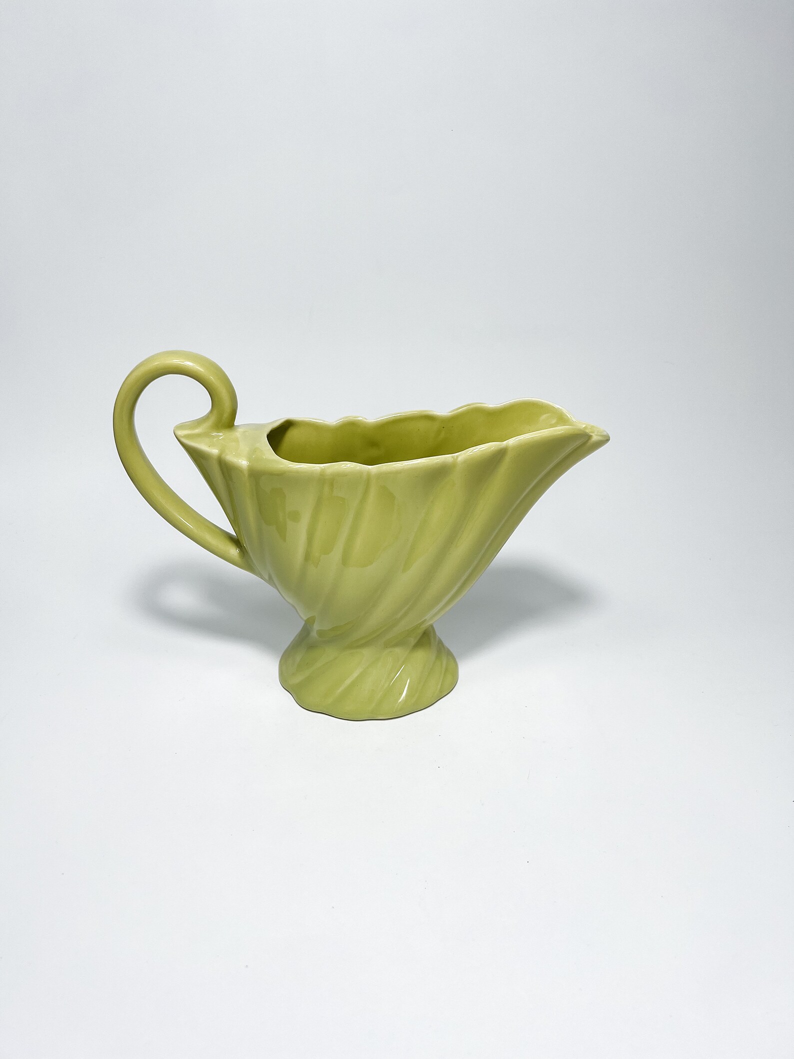 Vintage Art Deco Yellow Green Bauer Pottery Swirl Pitcher Boat Vintage ...