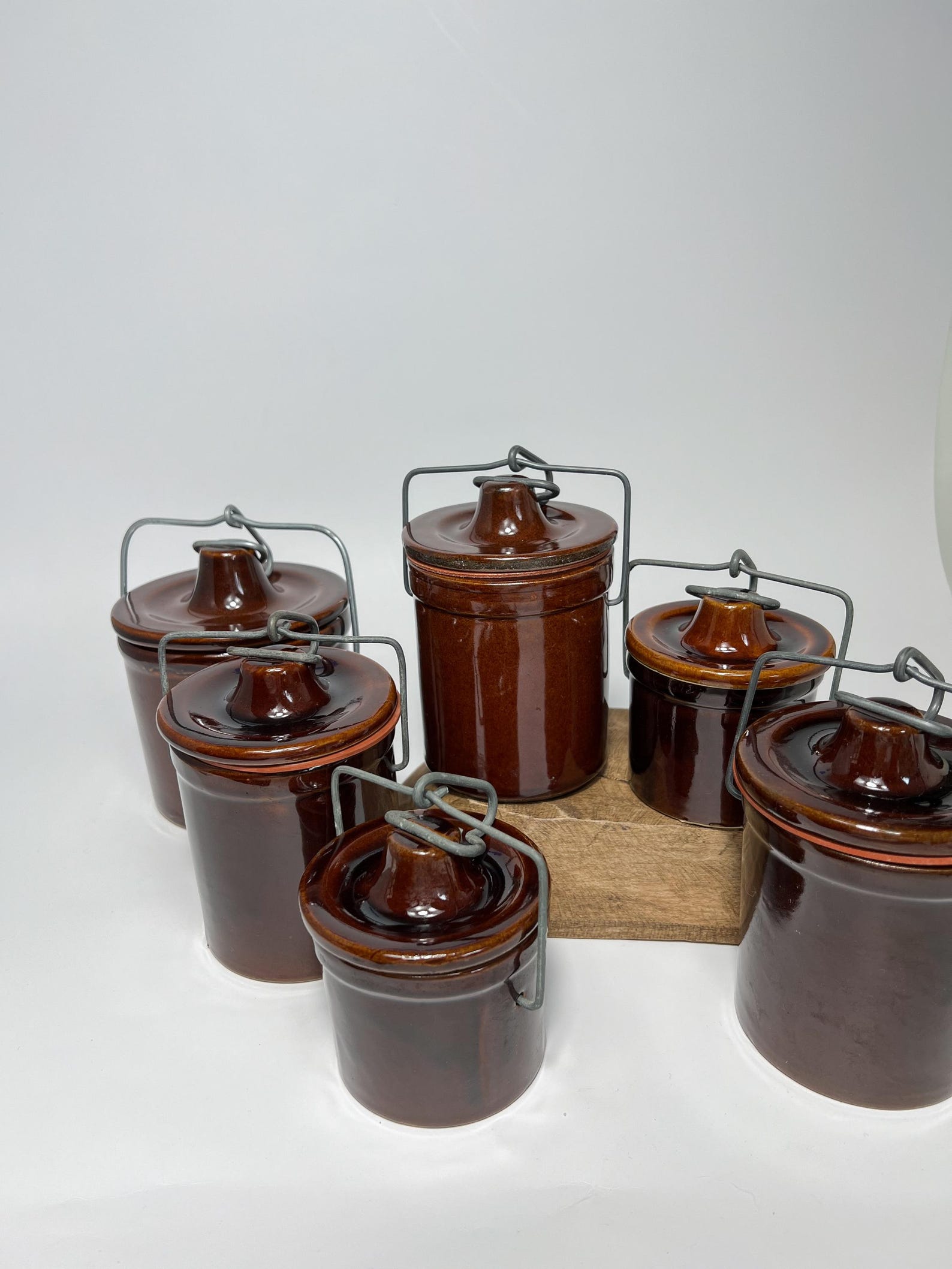 Vintage Brown Glazed Stoneware Cheese Crock & Butter Crock, Locking ...