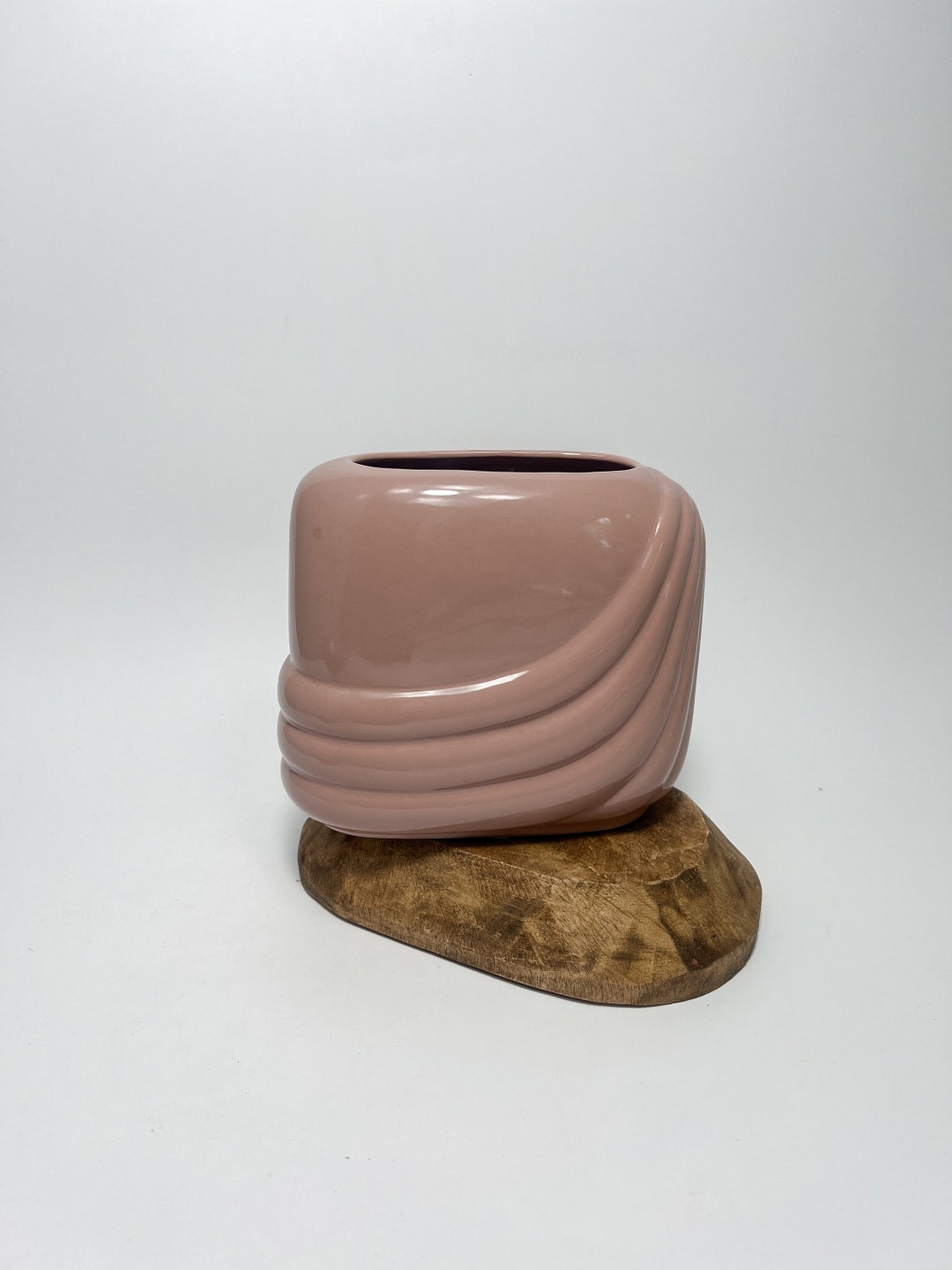 1980's Vintage Mauve Rose Drape Flower Vase Art Deco Pottery Ceramic ...
