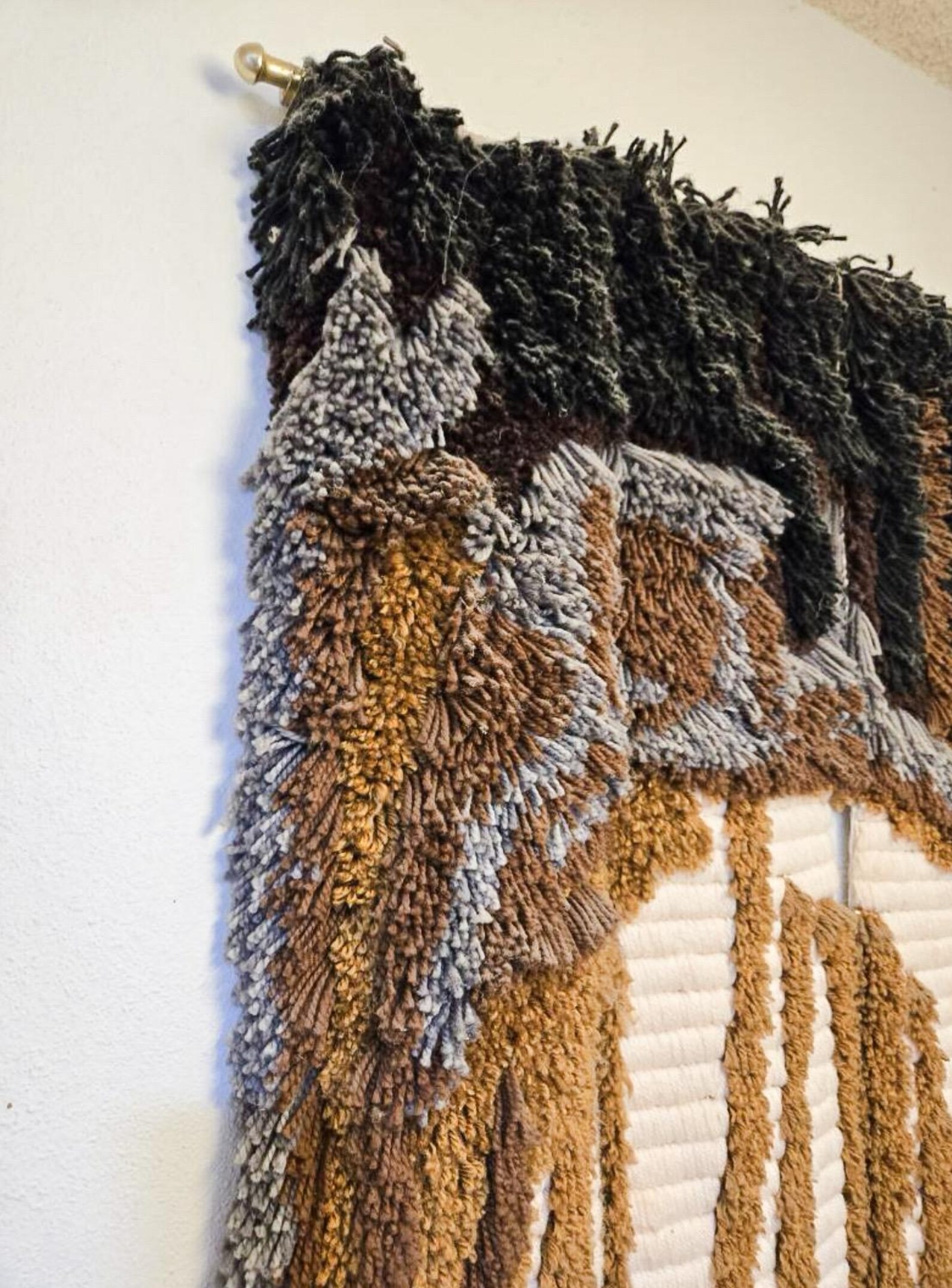 Vintage Handmade 3 Piece 70s Textile Yarn Fiber Art Wall Hanging Mid ...