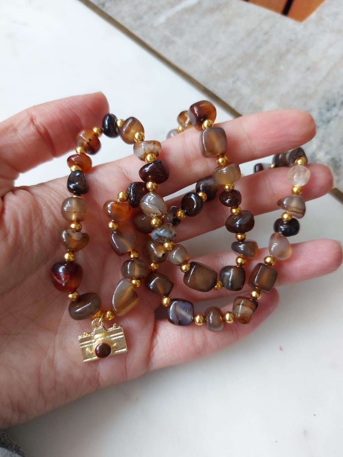 Akik Taşlı Kahve Rengi özel Tasarım Kolye 24 Ayar Altın Kaplama - Etsy