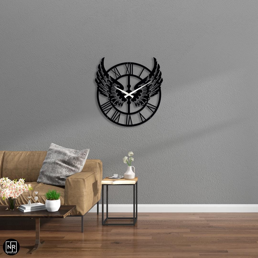 Winged Decorative Metal Wall Clock | Angel Wing Wall Decor | Decorative ...