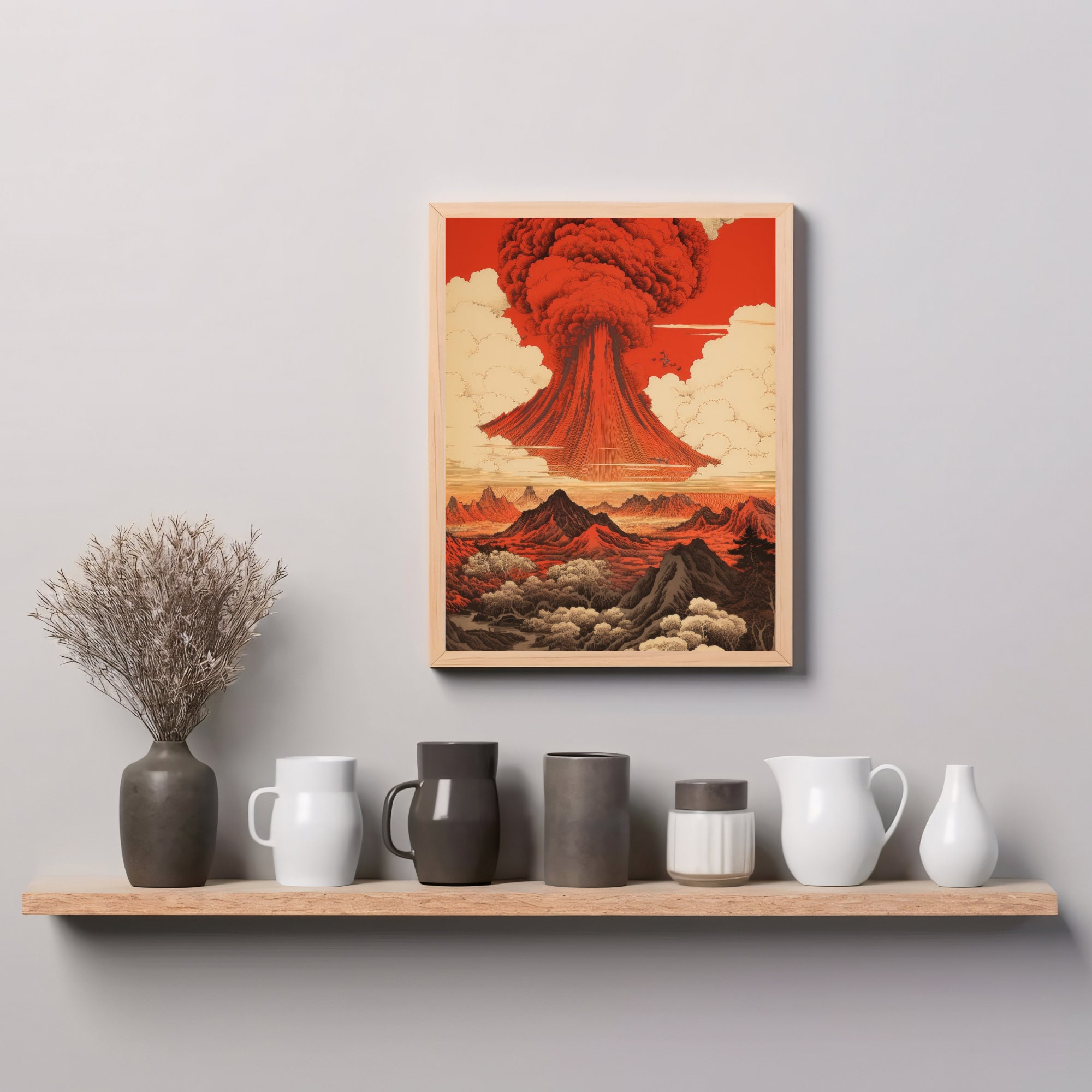 Japanese Erupting Volcano Mountain Wall Art,landscape Nature Art Print ...