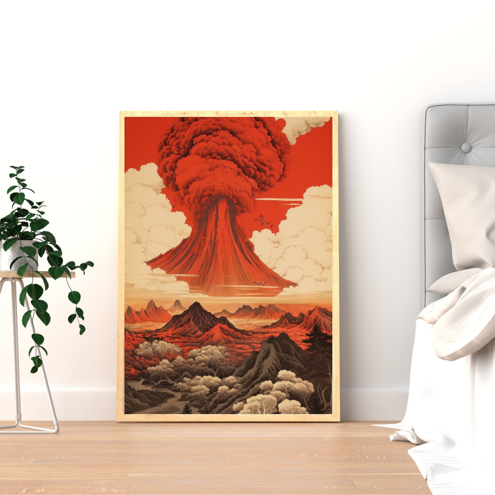 Japanese Erupting Volcano Mountain Wall Art,landscape Nature Art Print ...