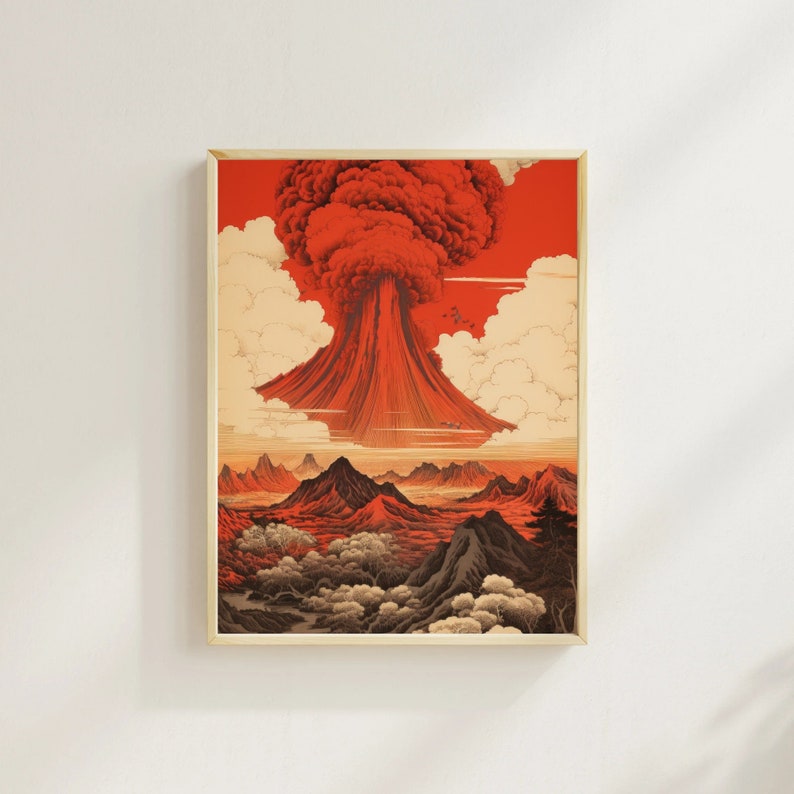 Japanese Erupting Volcano Mountain Wall Art,landscape Nature Art Print ...
