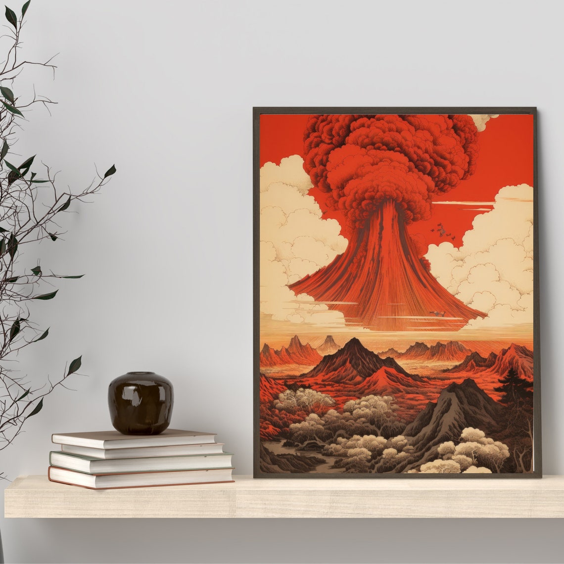 Japanese Erupting Volcano Mountain Wall Art,landscape Nature Art Print ...