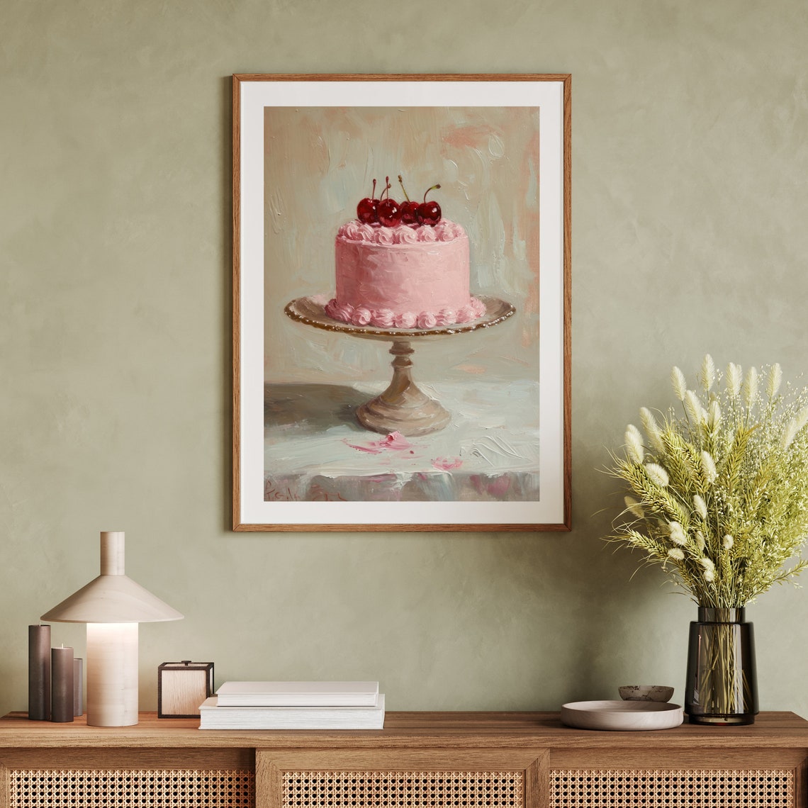 Pink Red Cake Cherry Wall Art Print, Trendy Cute Romantic Poster ...