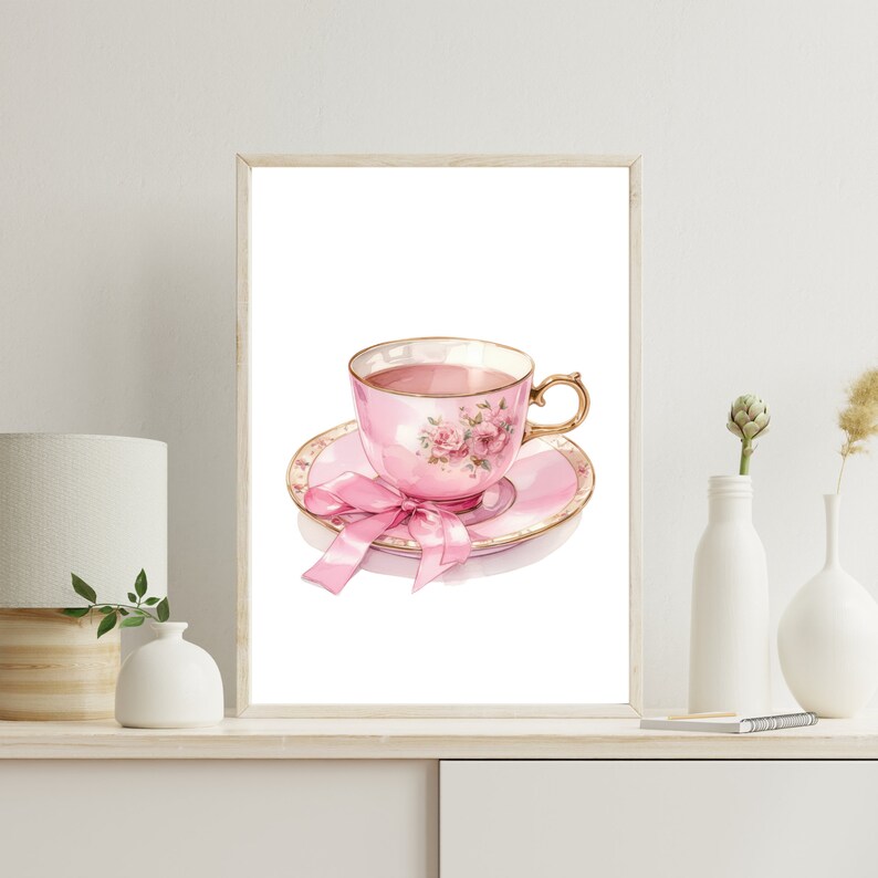 Coquette Pink Bow Teacup Wall Art,cute Bow Cottagecore Room Decor ...