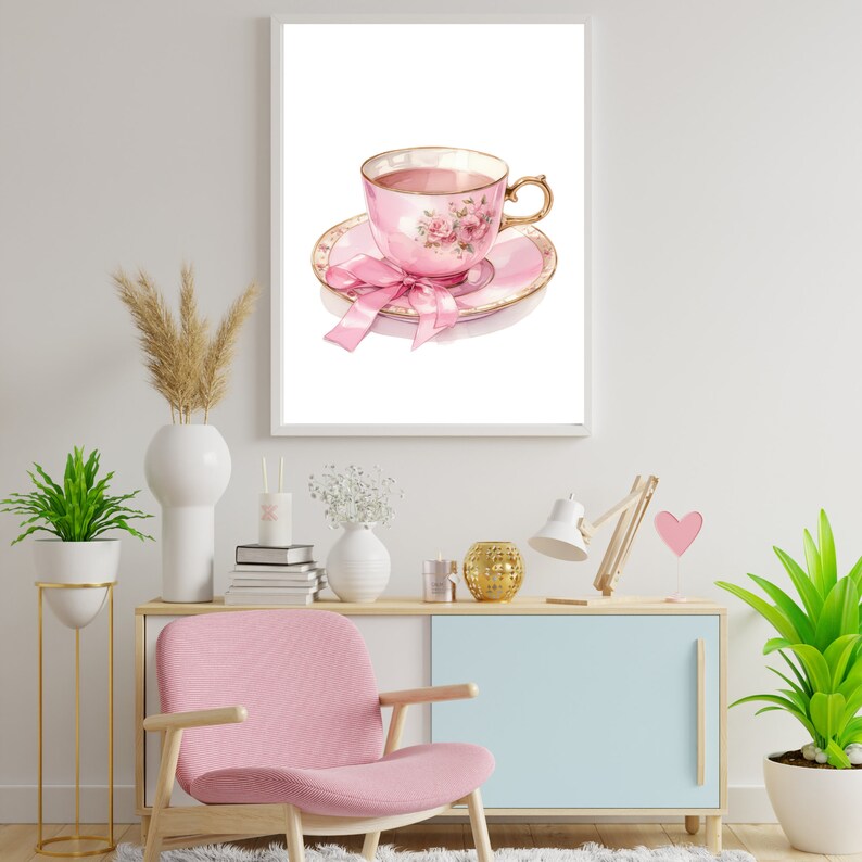 Coquette Pink Bow Teacup Wall Art,cute Bow Cottagecore Room Decor ...