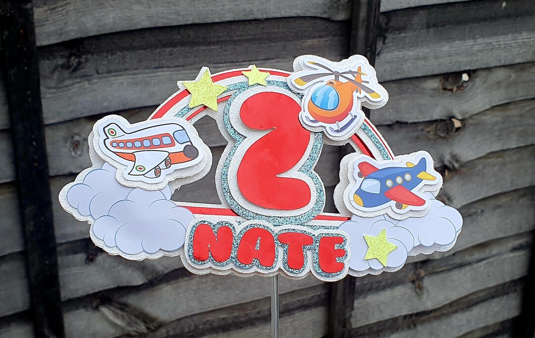 Plane - Helicopter - Themed Cake Topper Decoration - Glitter Layered ...