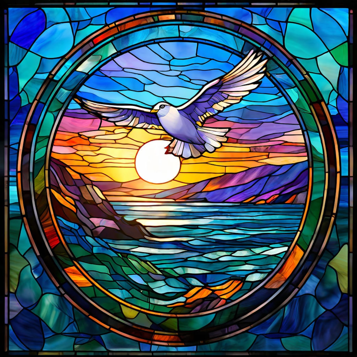 Digital Stained Glass Bird Designs: Sparrow, Nightingale, Seagull ...