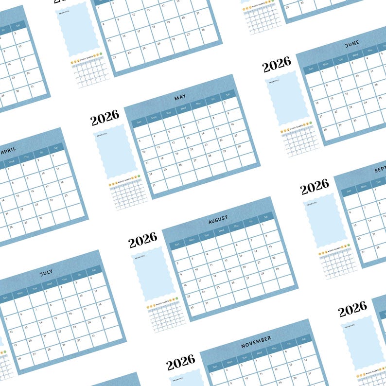 2026 Printable Calendar | Soft Blue Minimalist Planner | Monthly ...