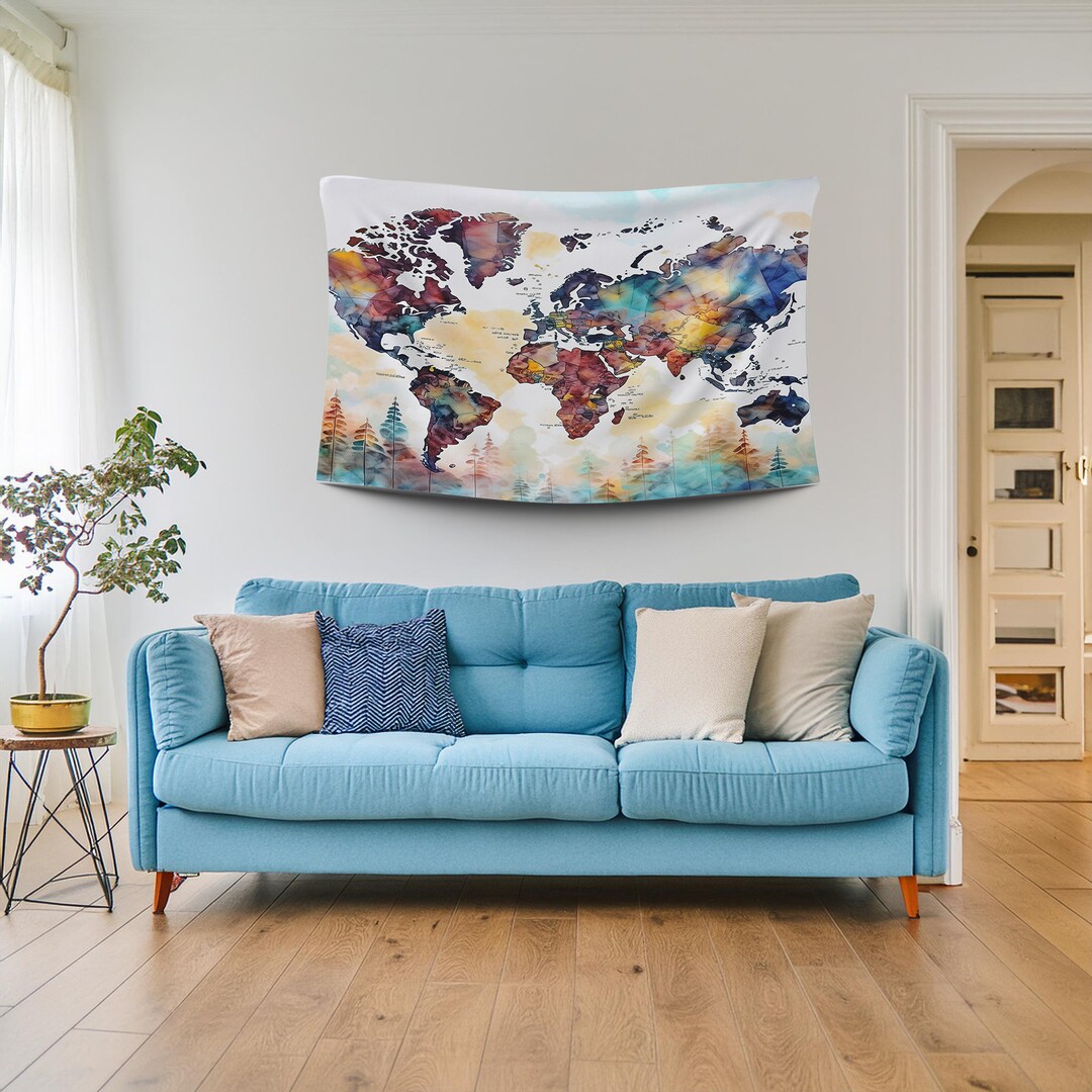 World Map Tapestry World Map Wall Decor Wall Hanging for Living Room ...