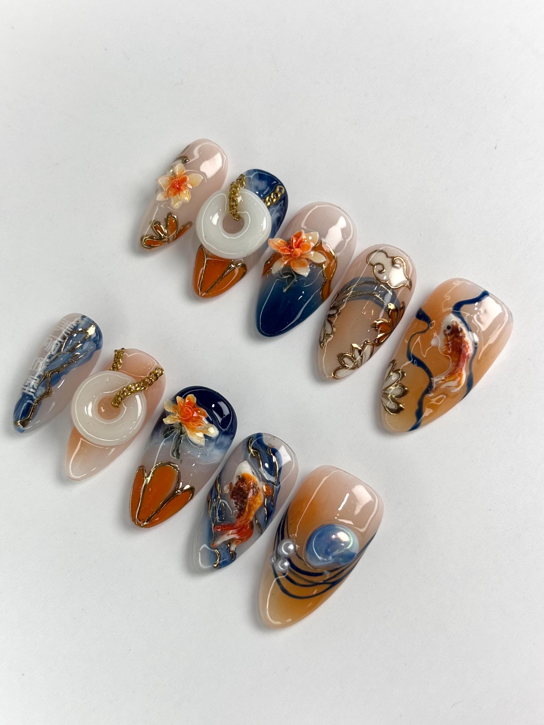 Hand Painted Flower Nail/ 3D Flowers/summernail/custom Press on Nails ...