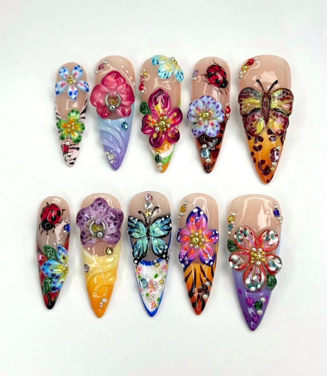 Handmade 3D Floral Press-on Nails - Etsy