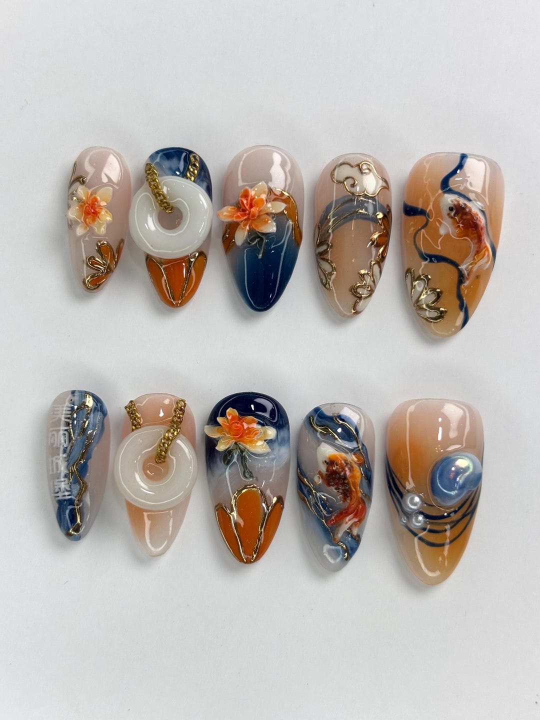 Hand Painted Flower Nail/ 3D Flowers/summernail/custom Press on Nails ...