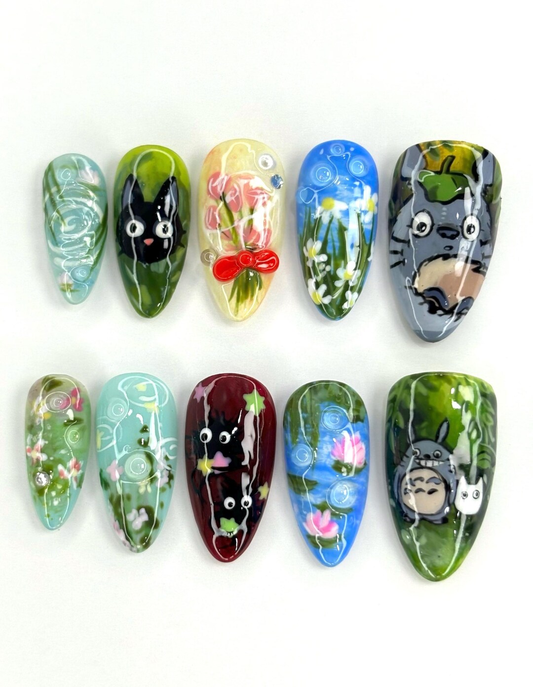 Ghibli Press on Nails: Totoro, Jiji & Soot Sprite Nail Art - Etsy