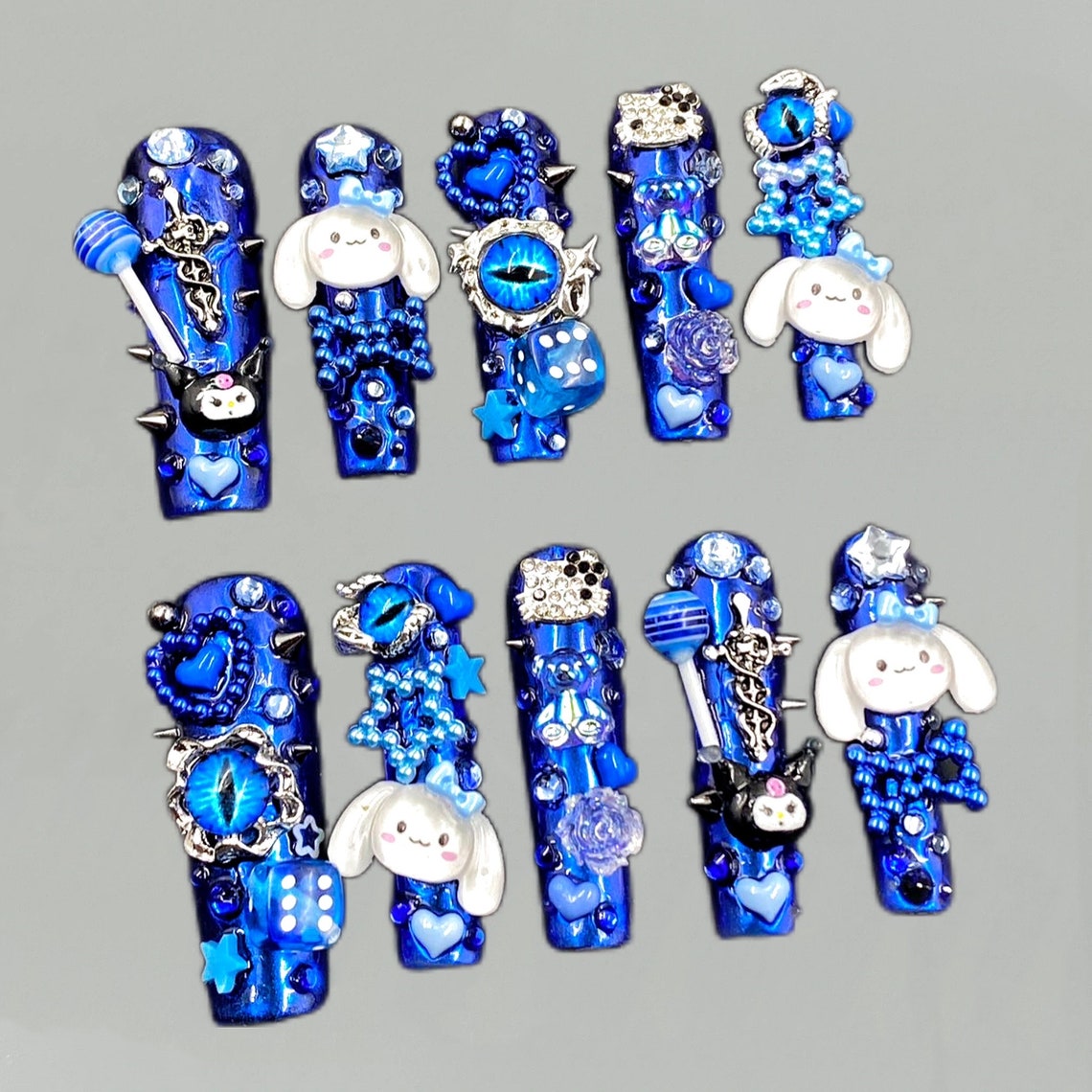 Y2K Inspired Blue Kawaii Junk Press-on Nails Cute and Playful 2000s ...
