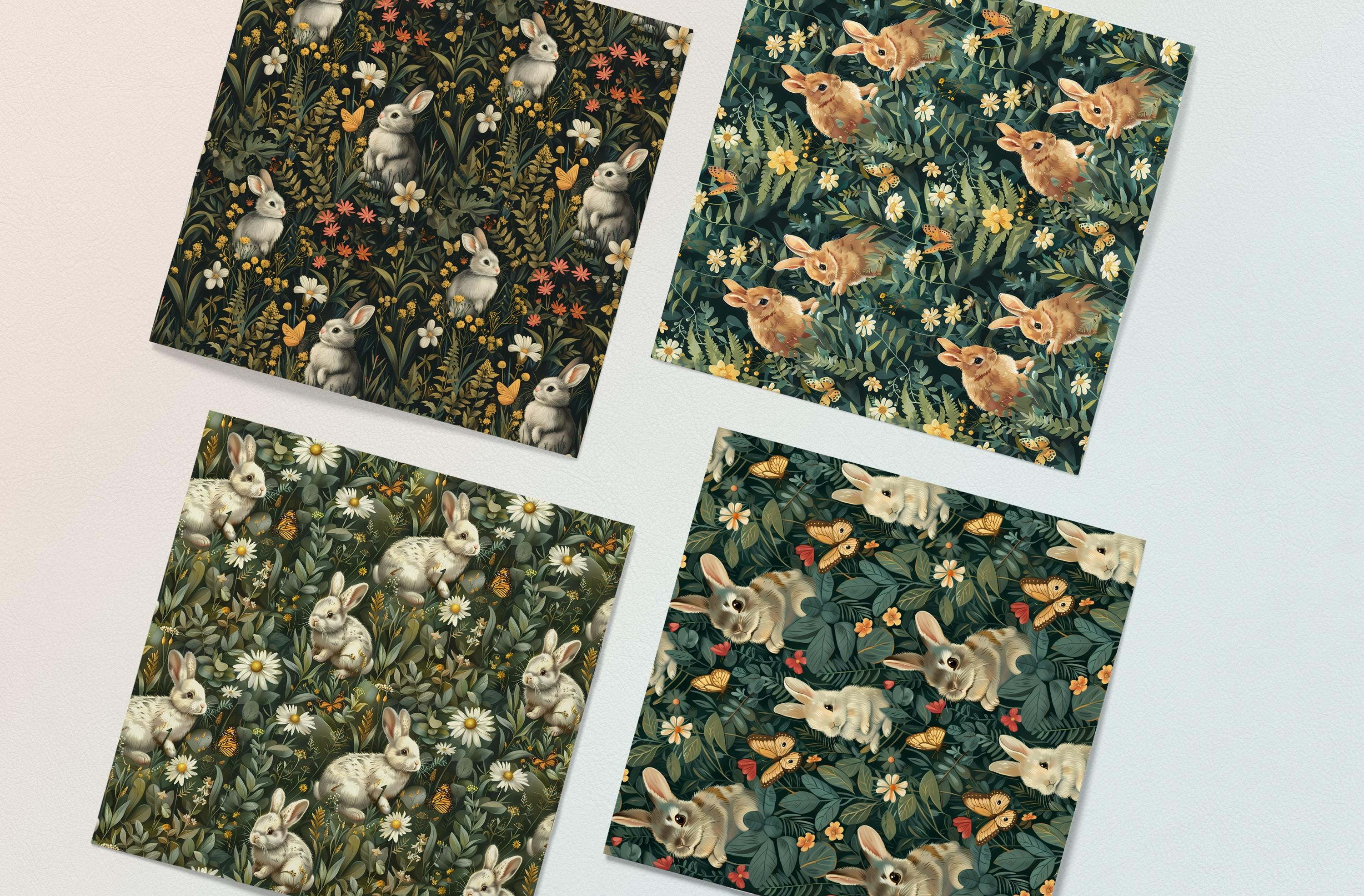 Spring Meadow Bunny Seamless Patterns, Floral Rabbit Digital Papers ...