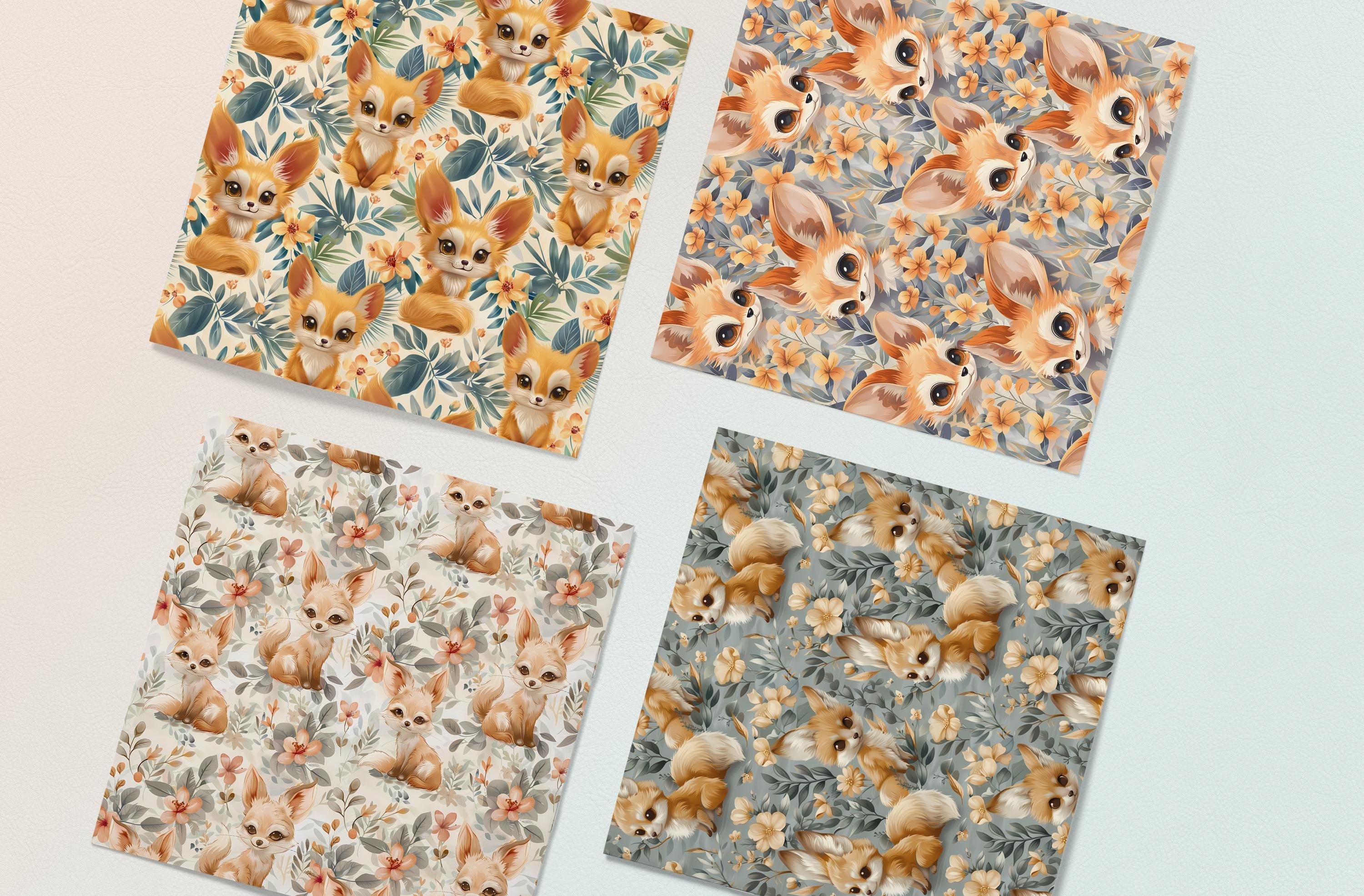 Cute Fennec Fox Seamless Patterns, Adorable Digital Papers, Cute Desert ...
