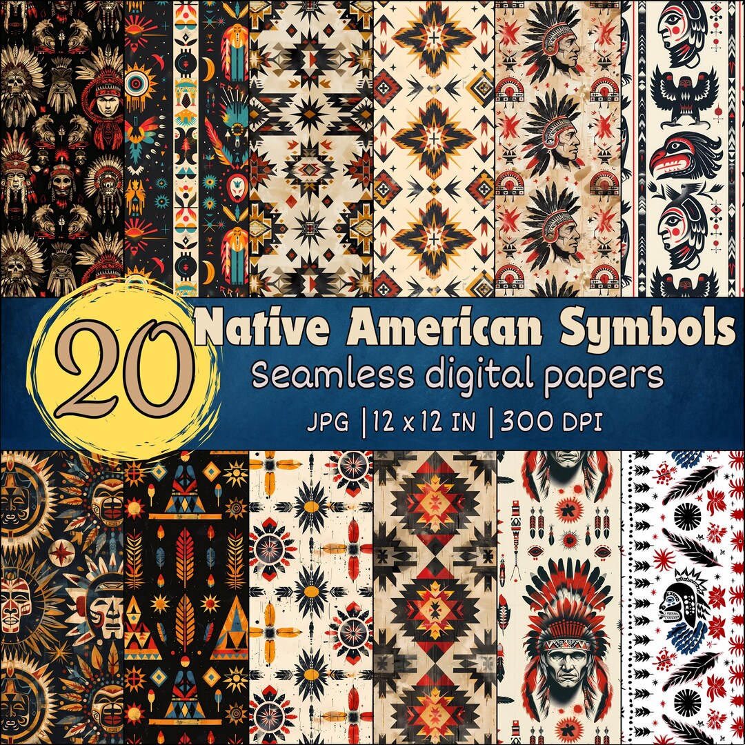 Native American Symbols Seamless Patterns, Tribal Digital Papers ...