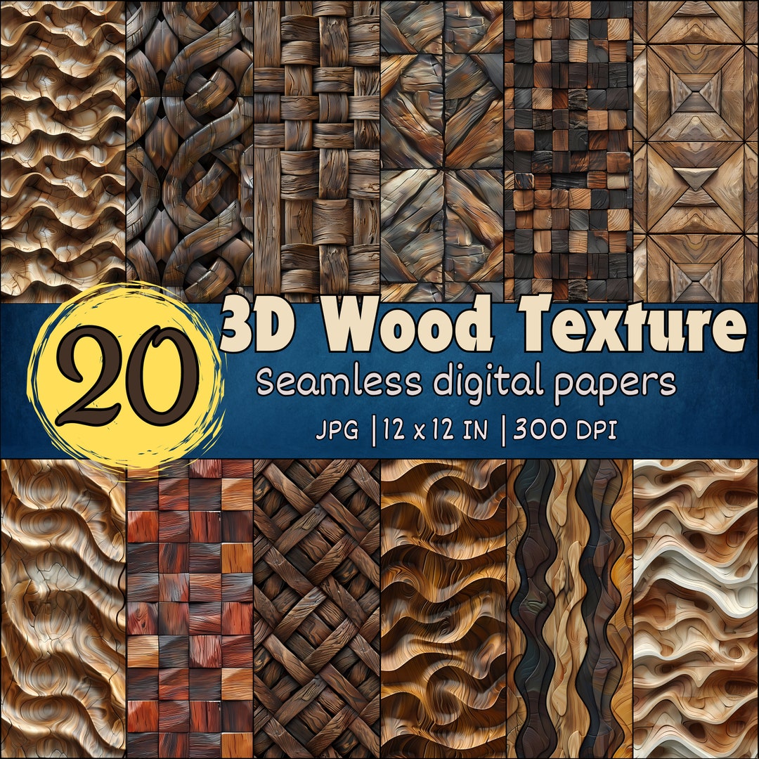 3D Wooden Texture Seamless Pattern, Carved Wood Digital Papers, Wavy ...